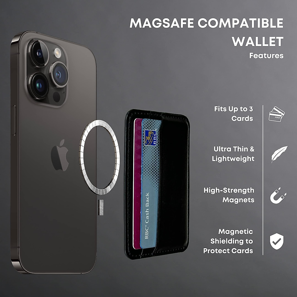 VECI 2-in-1 MagSafe Compatible Men’s Bifold Wallet with Detachable Wallet/Card Holder - Modular Design with Slim & Magnetic Section for use with iPhone (Full-grain leather, Black)