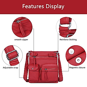 Angel Kiss Crossbody Bags for Women Washed Leather Shoulder Bags Multi Pocket Soft Hobo Purses and Medium Handbags