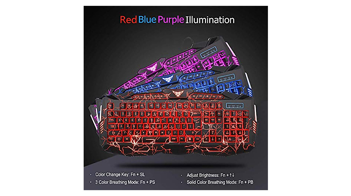 BlueFinger Gaming Keyboard Mouse Headset Combo,USB Wired Crack Backlit ...