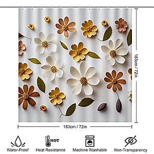 YSINOBEAR Spring Color Floral Shower Curtain Sets with Non-Slip Rug,Toilet Lid Cover and Bath Mat,Yellow and White Flowers Shower Curtain Sets with 12 Hooks,Durable Waterproof Shower Curtain.