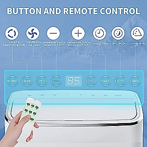 DENBIG Portable Air Conditioner, 15,000 BTU Portable AC Unit with Built-in Dehumidifier and Multi-speed Fan for Room up to 500-700 Sq. Ft, Remote Control, 24-Hour Timer, and Installation Kit, White