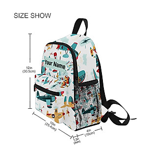 Custom Cartoon Airplane Boys Kids Backpack for Girls Boys, Aircraft Print Toddler Casual Daypack Backpacks, Personalized with Kid's Name Preschool School Bag, Children Travel Bookbag with Chest Strap