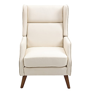 UIXE 39" High Wingback Accent Chairs Set of 2, Comfy Upholstered Armchair Modern Living Room Chair Mid Century Sofa Lounge Reading Seat Bedroom Side Seating for Home Office (White)