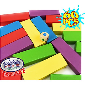 Matty's Mix-Up 60pc Large Colorful Wooden Tumble Tower Deluxe Stacking Game with Storage Bag