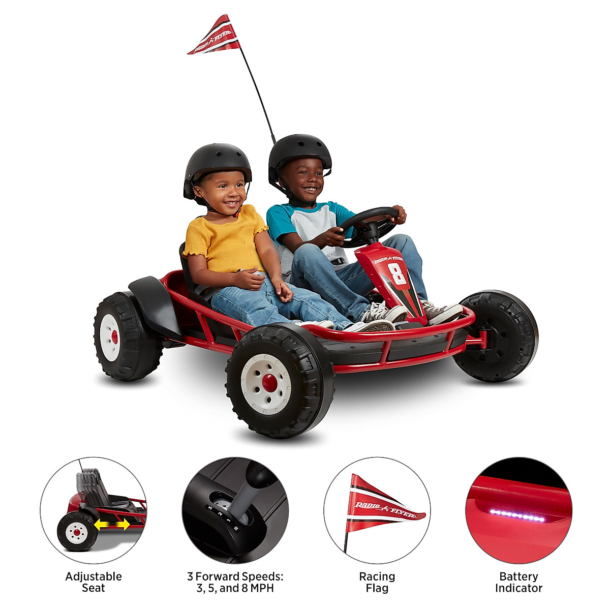 Radio Flyer Ultimate 24 Volt Electric Go-Kart for Kids Ages 3-8, 2-Seater, Red