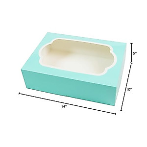 Global Sugar Art Auto-Popup Extra Deep Quarter Sheet Cake Box with Window, Designer Blue, 14 x 10 x 5 Inches, 5 Count. For 9 x 13 sheet cakes, cookies, pastries, desserts.