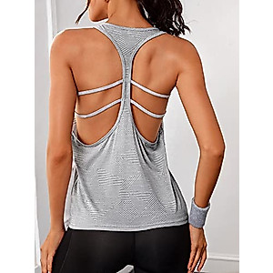 SweatyRocks Women's Activewear Cut Out Back Workout Tank Top Sleeveless Athletic Yoga Tops Light Grey M