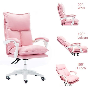 Computer Chair, Ergonomic High-Back Computer Desk Chair PU Leather Executive Swivel Adjustable Home Chair with Cotton Headrest for Women (Color : Beige)