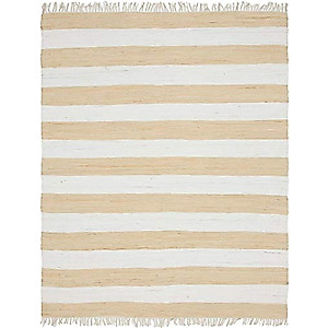 Unique Loom Chindi Rag Collection Hand Woven Striped Natural Fibers Beige Area Rug (8' 0 x 10' 0)