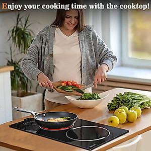 Jessier 2 Burner Electric Cooktop - 12 Inch Plug in Portable 110V Electric Cook Top, Built-in & Countertop Ceramic Stove Top with Knob Control, 9 Power Levels and Overheat Protection