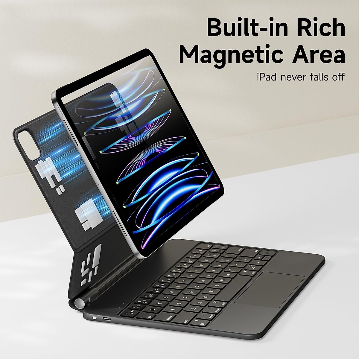 HOU for IPad Pro 12.9 Keyboard Case: Magnetic Floating Magic Keyboard for iPad Pro 12.9 inch(6th, 5th, 4th and 3rd Gen), Precision Multi-Touch Trackpad,Bluetooth Wireless Backlit