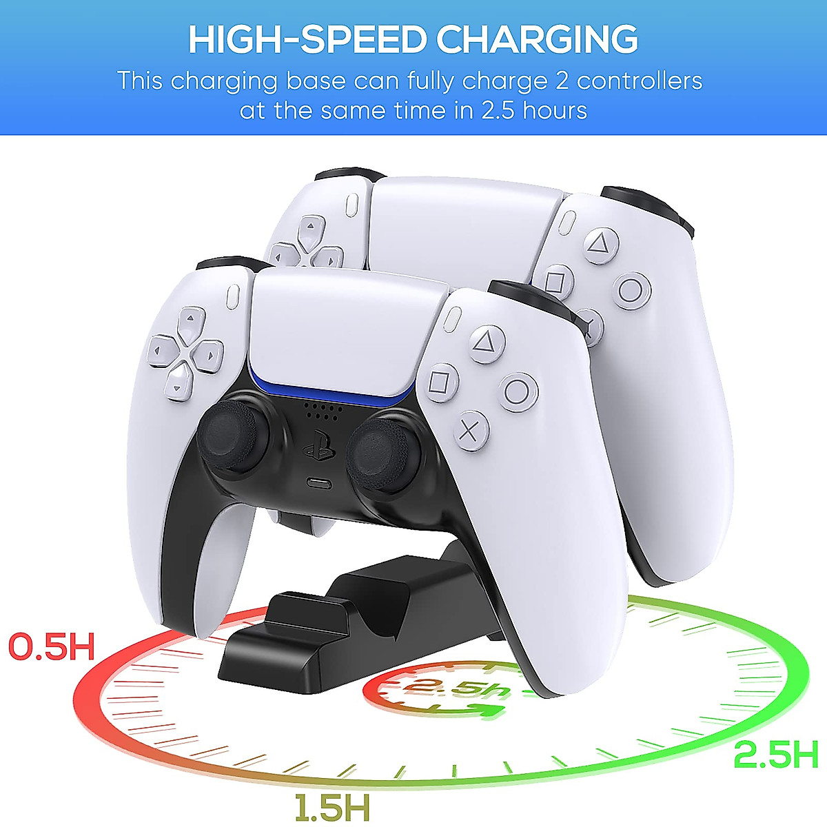 Controller Charging Station for PS5 Charger Dock for Dualsense Installed on Console Top with 2.5H Dual Fast Charging and Safe Charging Circuit Compatible with PlayStation 5 Digital Edition/Ultra HD