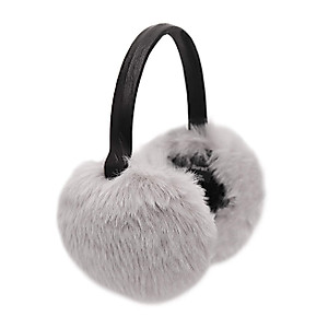 surell Faux Rex Rabbit Fur Earmuffs with Black Adjustable Pleather Band - Cute Fluffy Gray Earmuffs Women - Adjustable Fake Fur Ear Muffs - Fashionable Winter Ear Muffs - Comfortable Headband - (Grey)