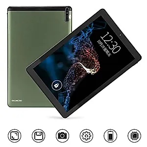 LBEC HD Tablet, 8 Cores 2.5GHZ 10.1 Inch Tablet Green 6GB 128GB 2.4G 5G WiFi for 11.0 for Reading (US Plug)