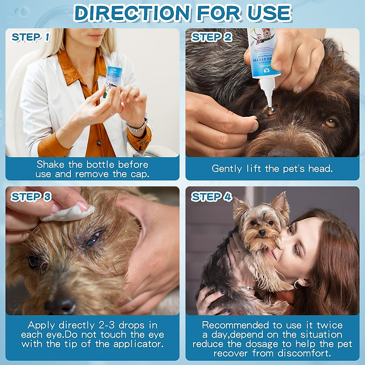 Morikey Pet Eye Drops,Gentle&Safe Dog Eye Drop for Infection,Relieve Eyes Itching & Irritation,Remove Tear Stains,Safe for All Animals, 4.06oz,120ml