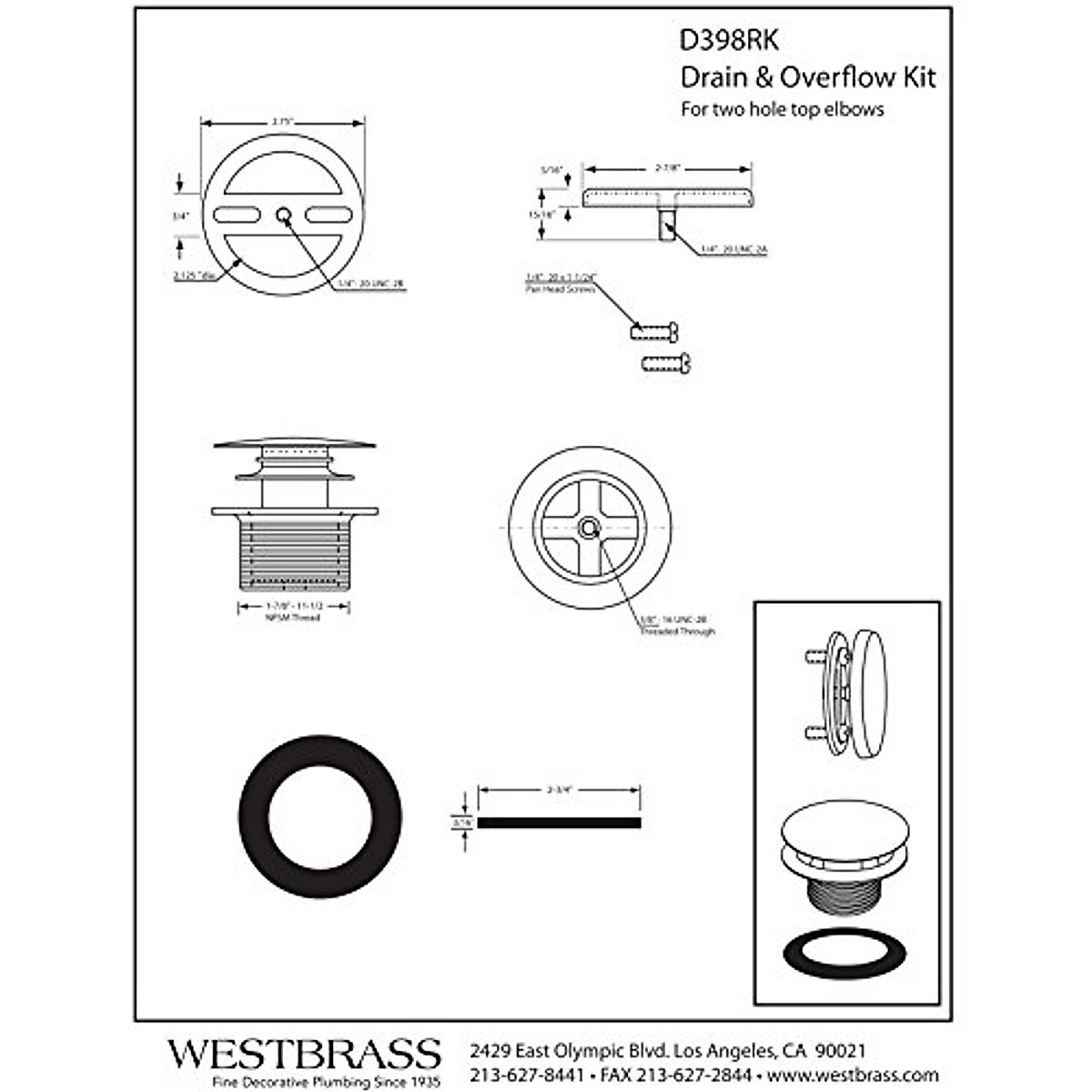 Westbrass Mushroom Tip-Toe Tub Trim Set with Floating Faceplate, Stainless Steel, D398RK-20
