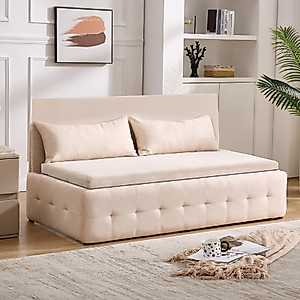 EDWINENE Pull-Out Sofa Bed, Convertible Sleeper Sofa Couch, Modern Comfy Sofa Cama with 2 Soft Pillows, Loveseat Couch for Living Room, Apartment (Beige)