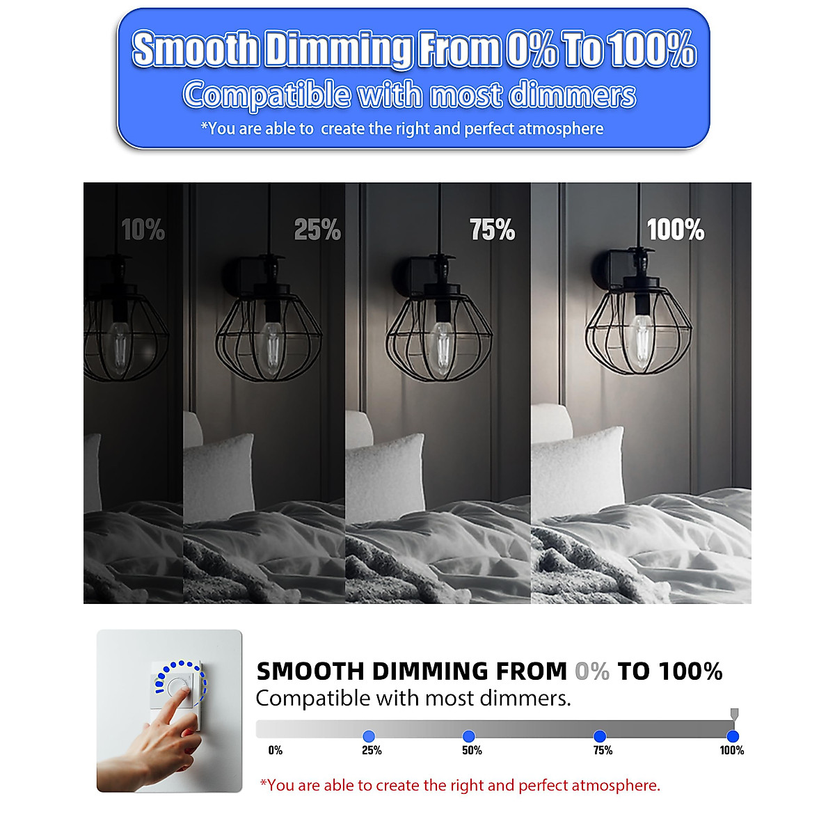 MASTERY MART Dimmable E26 Edison Bulbs 6 Pack, 5.5W LED Light Bulbs (60W Equivalent), Cool White 4000K, Clear Glass ST19 ST21