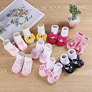 BOMAIS 20 Packs Newborn Baby Girls Socks, 0-24 Months Bow Pattern, (12-24 Months, SET1)