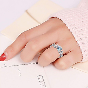 Rubyyouhe8 Women Creative Leaves Design Alloy Hollow Out Rhinestone Ring Charm JewelryRomantic Gift for Her Women Girls on Valentine's Day, Mother's Day, Birthdays -Sea Blue US 10