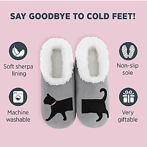 Snoozies Pairable Slipper Socks - Funny House Slippers for Women, Non-Slip Fuzzy Slipper Socks - Black Cat - Medium