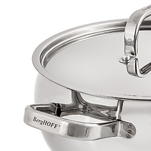 BergHOFF Belly Shape 18/10 Stainless Steel 9.5 inches Stockpot 5.5qt., Metal Lids, Fast, Evenly Heat, Induction Cooktop Ready