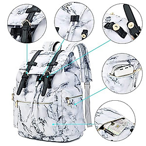 Bluboon Girls School Backpack Women College Bookbag Lady Travel Rucksack 15.6Inch Laptop Bag with Charge Port (A-Marble)