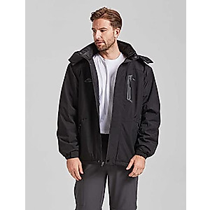 ELLSWOS Men's Waterproof Ski Jacket Winter Snow Coat Warm Hooded Raincoat Windproof Windbreakers, Black, Medium