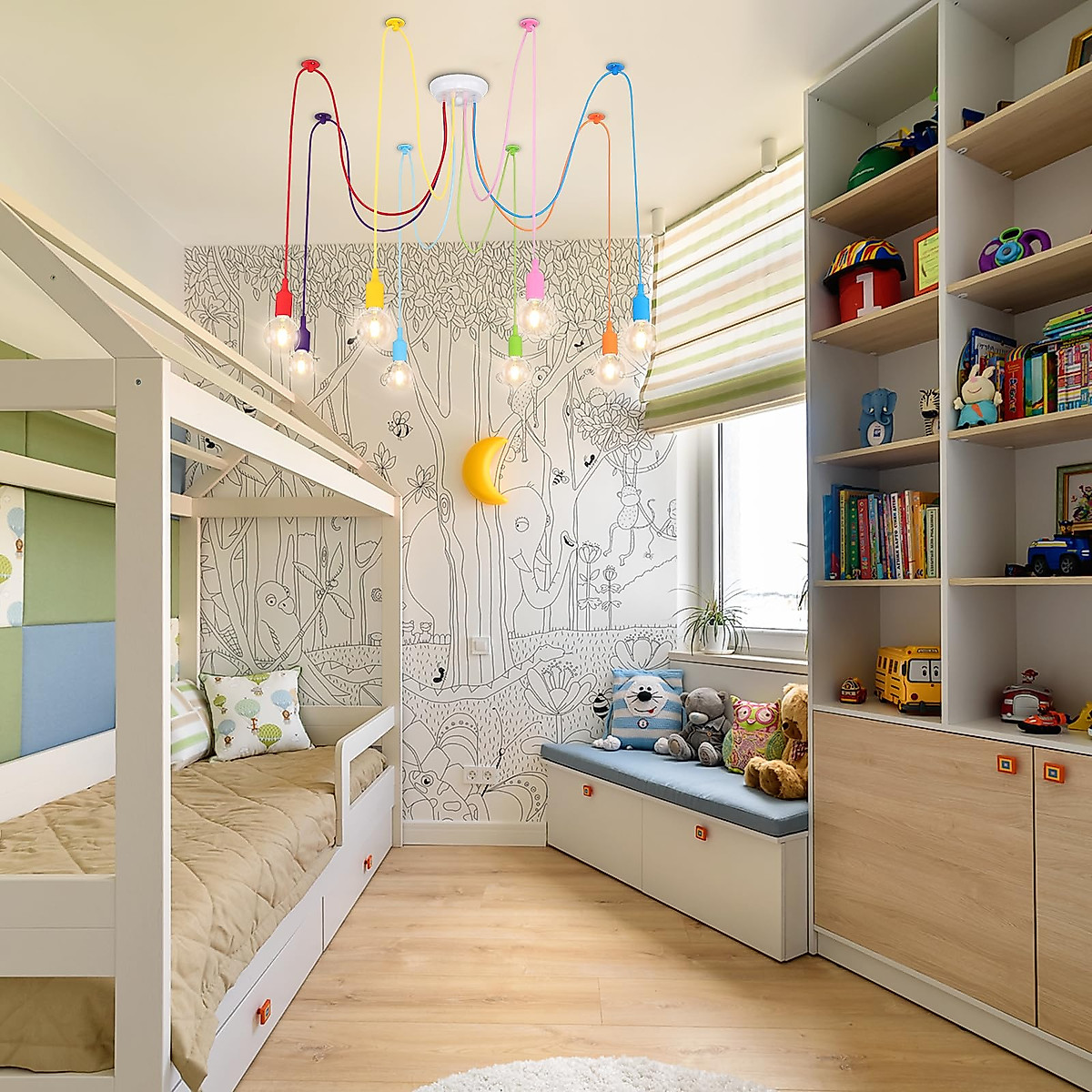 JLDSO Colorful Spider Kids Chandelier,Kids Playroom Light Fixture Ceiling,Rainbow Chandelier for Girls Room,Boy Room,Classroom,Bedroom,Classroom.