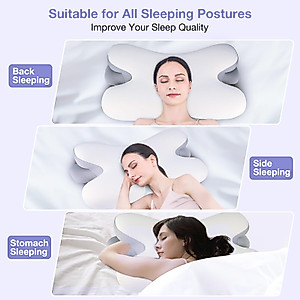 QIYVLOS Cervical Neck Pillow for Neck and Shoulder Pain Relief, Ergonomic Contour Orthopedic Neck Support Pillow for Side,Back & Stomach Sleepers, Memory Foam Neck Pillows with Soft Cooling Pillowcase