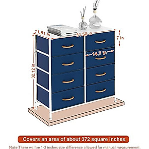 Dresser with 8 Drawers, Storage Tower, Fabric Dresser for Bedroom, Hallway, Nursery, Entryway, Closets, Sturdy Steel Frame, Wood Tabletop & Easy Pull Organizer Unit Simple Assembly-Navy Blue