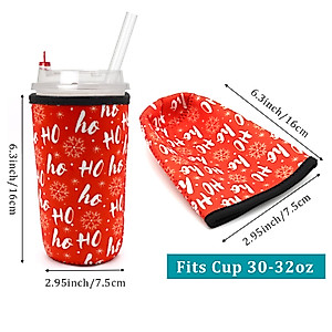 Reusable Iced Coffee Sleeve for Cold Drink Cups, Neoprene Insulator Cup Cover Holder Compatible with Starbucks Dunkin McDonalds Coffee - 3mm Thick (Large Size 30-32oz,Christmas hats style)