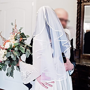 SAMKY Elegant 1T 1 Tier Ribbon Cascade Waterfall Veil - White Short Shoulder Length 20" V604