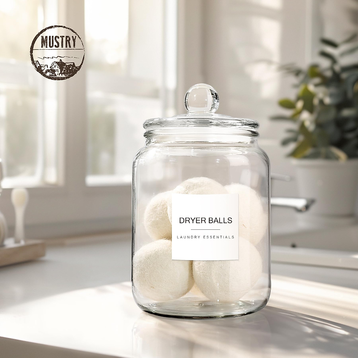 Mustry Glass Jars for Laundry Room Organization, 0.5 Gallon One Hand Easy Open Laundry Jars with Lids (Set of 2)