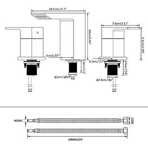 BESy Matte Black Bathroom Faucet 3 Holes Two Handles Vanity Widespread 8 Inch Bathroom Sink Faucet, Waterfall Bathroom Sink Faucet with cUPC Supply Hoses, Pop Up Drain, Stainless Steel
