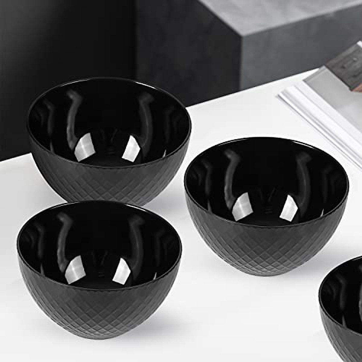 afcevnlb Unbreakable Melamine Bowls 26 OZ Dishwasher Safe BPA Free Black Bowl Dessert Bowls for Serving Soup, Oatmeal, Pasta and Salad （Set of 4）