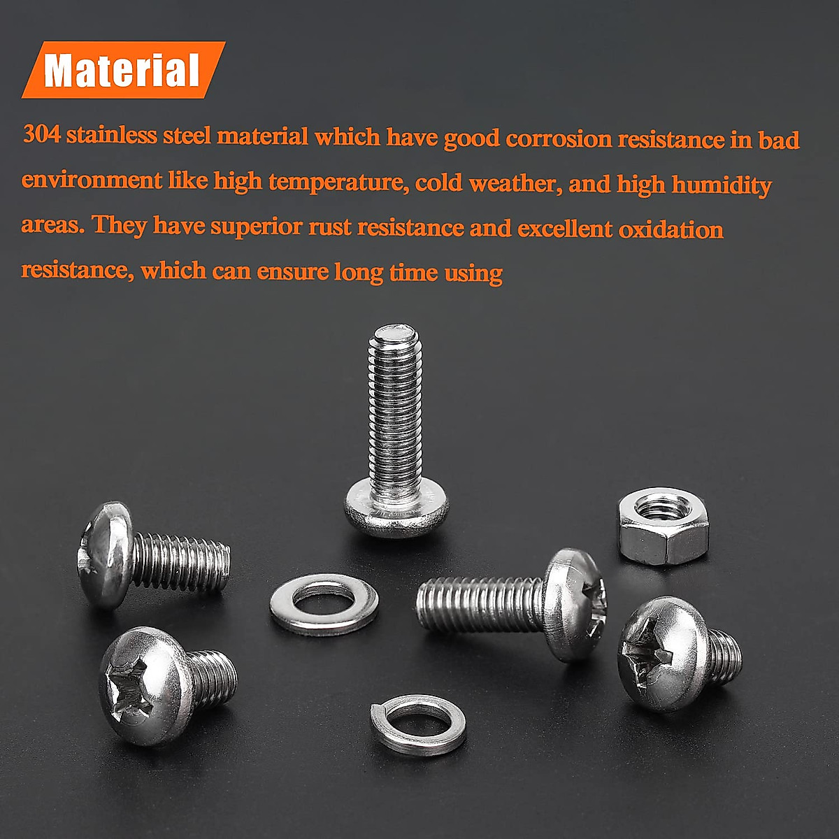 HELIFOUNER 128 Pieces M6 x 8mm /10mm /12mm /16mm /20mm /25mm /30mm, Phillips Pan Head Machine Screws, Metric Screws Bolts Washers Nuts Kit, 304 Stainless Steel