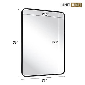 Modern 24"x36" Black Bathroom Mirrors for Wall, Framed Rectangle Mirror with Rounded Corner, Metal Black Mirror for Bathroom Vertical or Horizontal Hang, Black Wall Mirrors for Vanity, Restroom