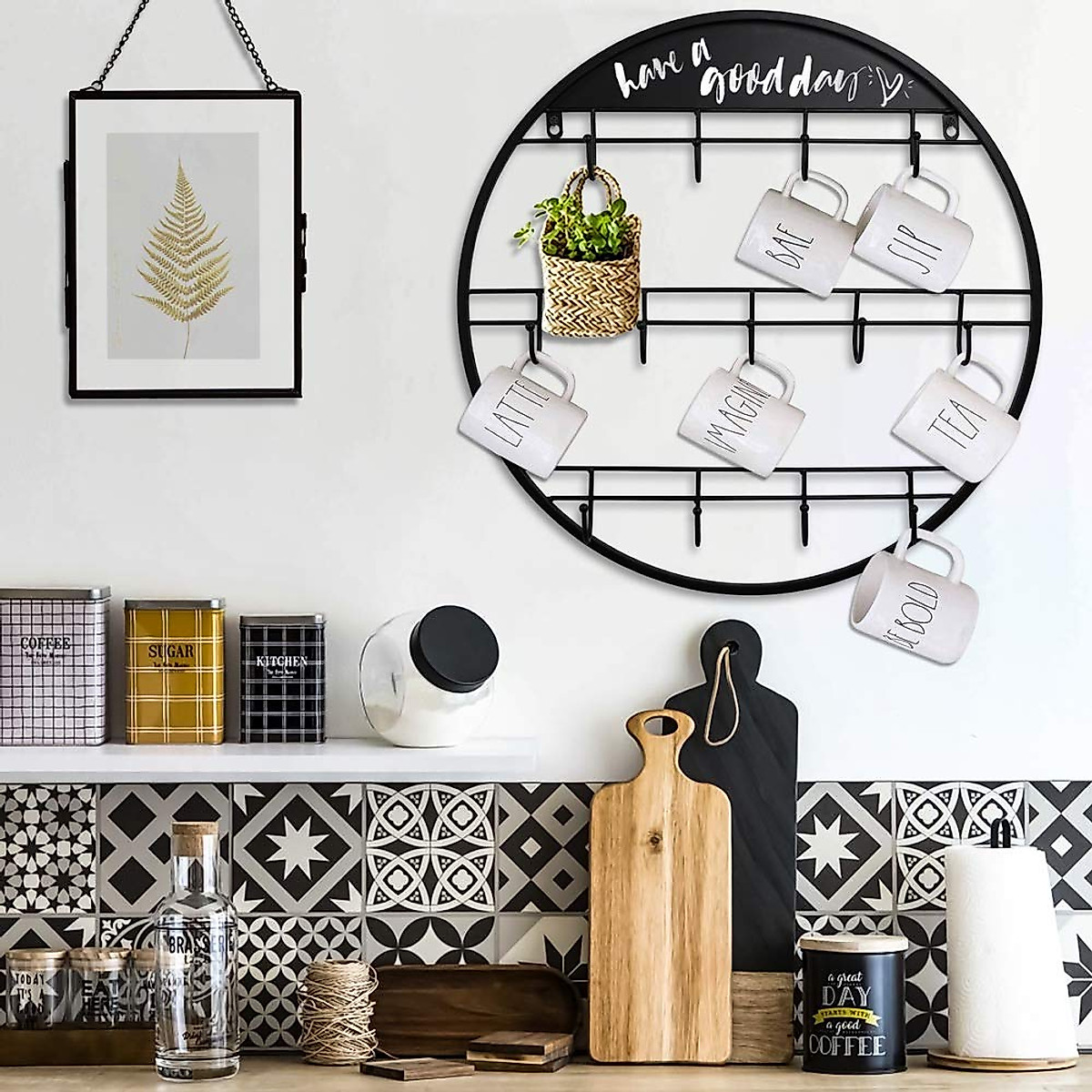 AJART Coffee Mug Rack (22.8"/13 Hooks) Large Organizers and Storage Coffee Mug Holder Wall Mounted