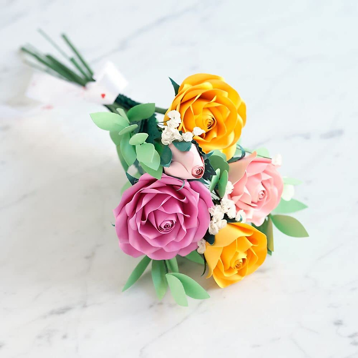 Lovepop Handcrafted Paper Flowers: Pink and Yellow Roses (6 Stems) - Unique 3D Floral Bouquet – Long Lasting Paper Roses for Valentine’s or Mother’s Day