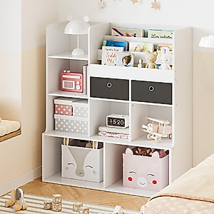 GAOMON 47.8in Kids Bookshelf with Drawers Wooden Toy Storage Organizer Modern Bookcase with Cubbies Floor Storage Cabinet White Toy Chest Playroom, Classroom, Nursery, Kids Room