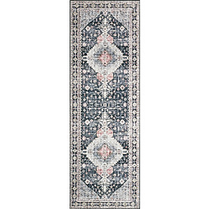Loloi II Skye Collection SKY-02 Charcoal/Multi 7'-6" x 9'-6", 13" Thick,Area Rug,Soft,Durable,Vintage Inspired,Distressed,Low Pile,Non-Shedding,Easy Clean,Printed,Living Room Rug