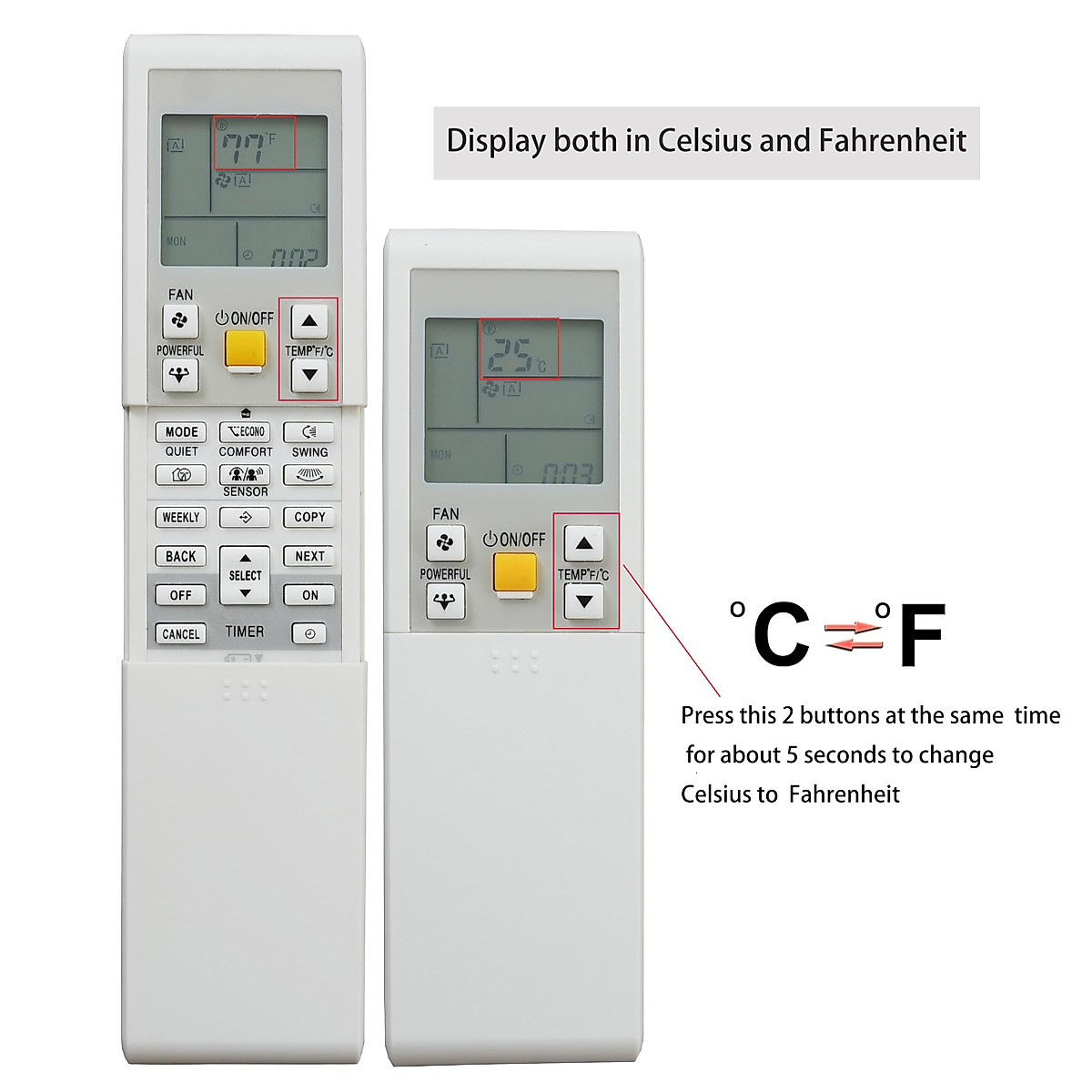 Replacement Remote Control Compatible for Daikin Air Conditioner FTXN09KEVJU FTXN12KEVJU FTXN15KVJU FTXN18KVJU FTXN24KVJU