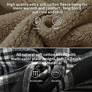 Elesuit Men's Flannel Shirt Jacket Plaid Full Zip Hoodie Fleece Lightweight Jacket Warm Winter Casual Thick Coats Black Large