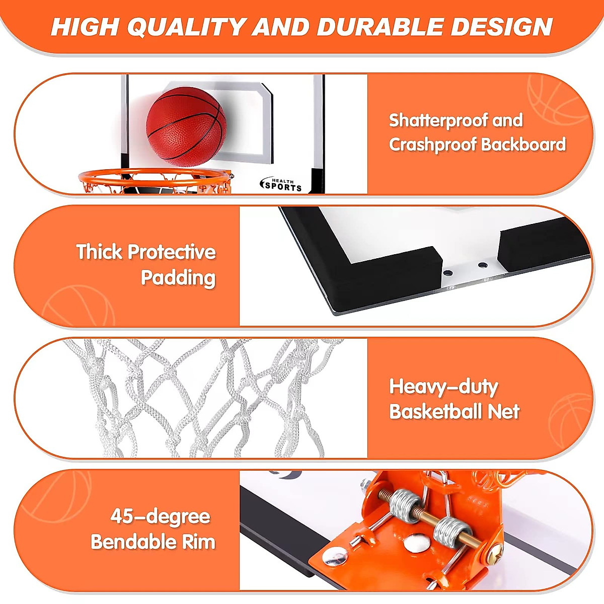YIFUHH Indoor Basketball Hoop for Kids with Electronic Scoreboard and Sounds Mini Basketball Hoop Set with 3 Balls for Door & Wall for Adults Boys Teens 3 4 5 6 7 8 9 10 11 12
