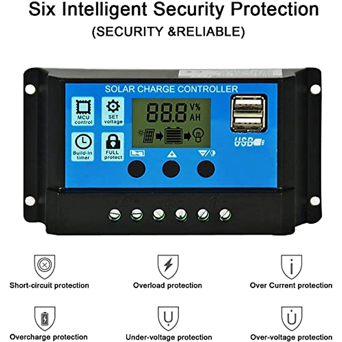 Jtron Solar Charge Controller, Solar Panel Battery Intelligent Regulator with Dual USB Port 12V/24V Auto Paremeter Multi-Function Adjustable LCD Display (YJSS-20A)