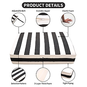 LebenLiebe Outdoor Seat Cushions Set for Patio Furniture Deep Seating Patio Cushion Set Weather-Resistant Thick Cushions 25.6" W x 25.6" D x 5”T,Black Stripes