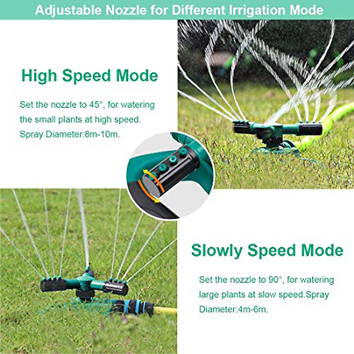 Blisstime Water Sprinkler for Lawn, Automatic Lawn Sprinkler for Yard Large Area, 360° Rotating Adjustable Garden Sprinkler Lawn Irrigation System Leak Free Design 3 Arm Sprayer, Easy Hose Connection
