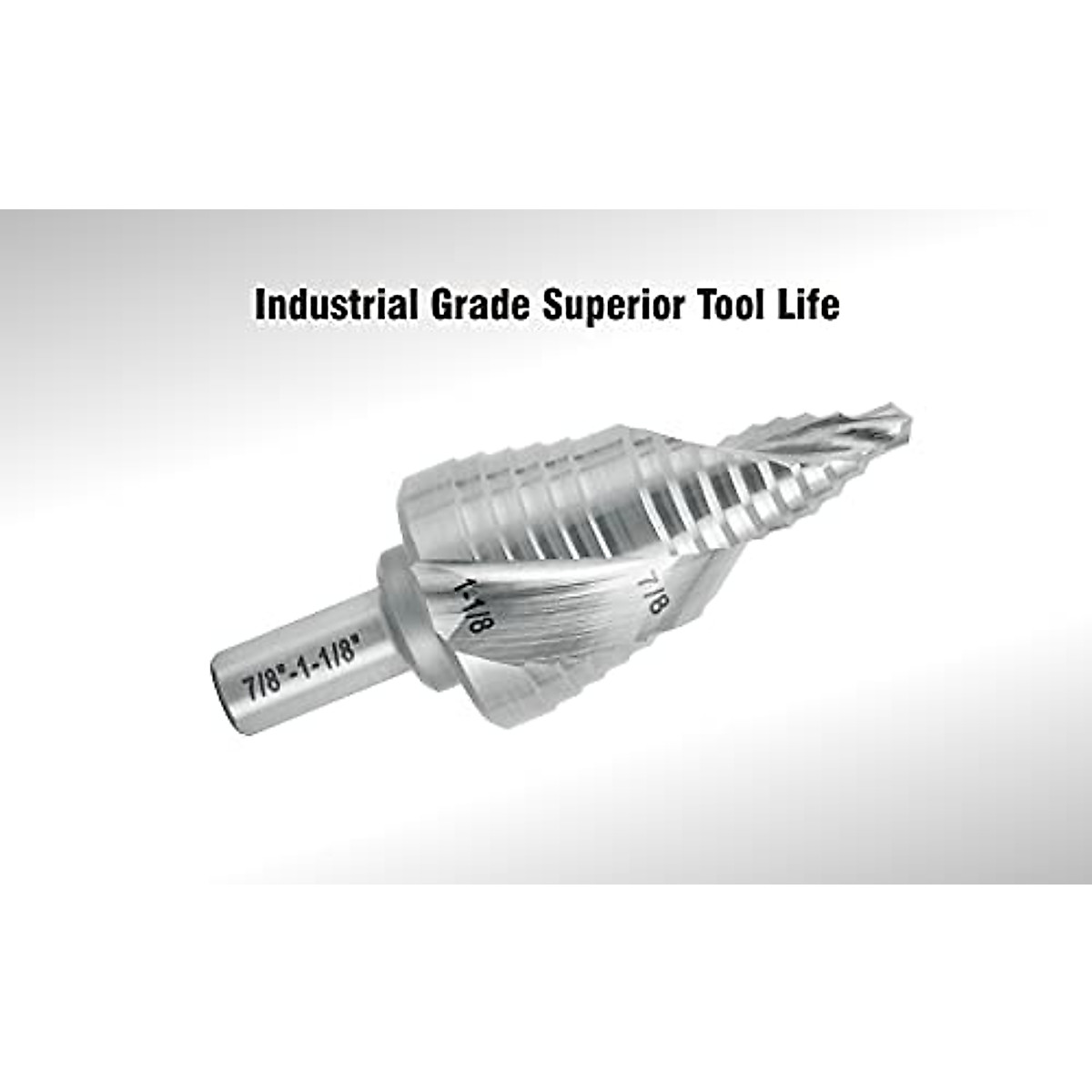 ACTOOL Industrial HSS Step Drill Bit 7/8 inch to 1-1/8 inch with 3/8 inch Shank, Double Spiral Flute
