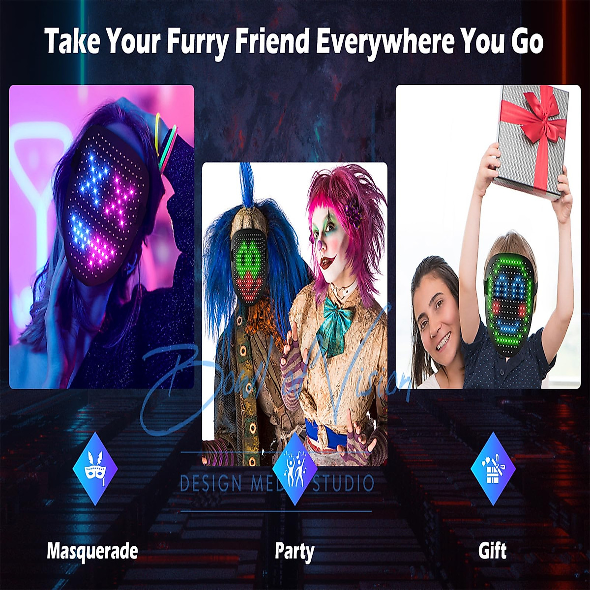 GPJYD Led Mask,Light Up Mask with Gesture Sensing,Light Up Luminous Digital Glow Mask Cool Masks for Adult/Kids Halloween Rave Dj Party Costume Cosplay Party Masquerade